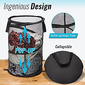 2 Pack Collapsible Mesh Laundry Basket Foldable with Handles Pop Up Dirty Clothes Storage Room Organizer, Black