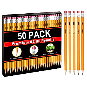 Gloween Wood-Cased #2 HB Pencils Bulk, 50 Pack Pre-Sharpened Yellow Pencils for Office School Supplies