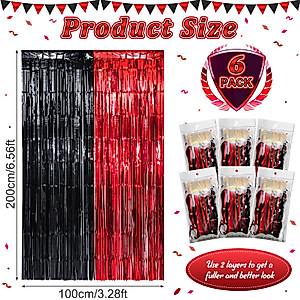 6 Pack 3.3Ft x 6.6Ft Graduation Foil Fringe Curtain Backdrop Decorations, Red Black Metallic Tinsel Foil Streamers Curtain Photo Booth Background for Graduation Prom Wedding Birthday Party Decorations