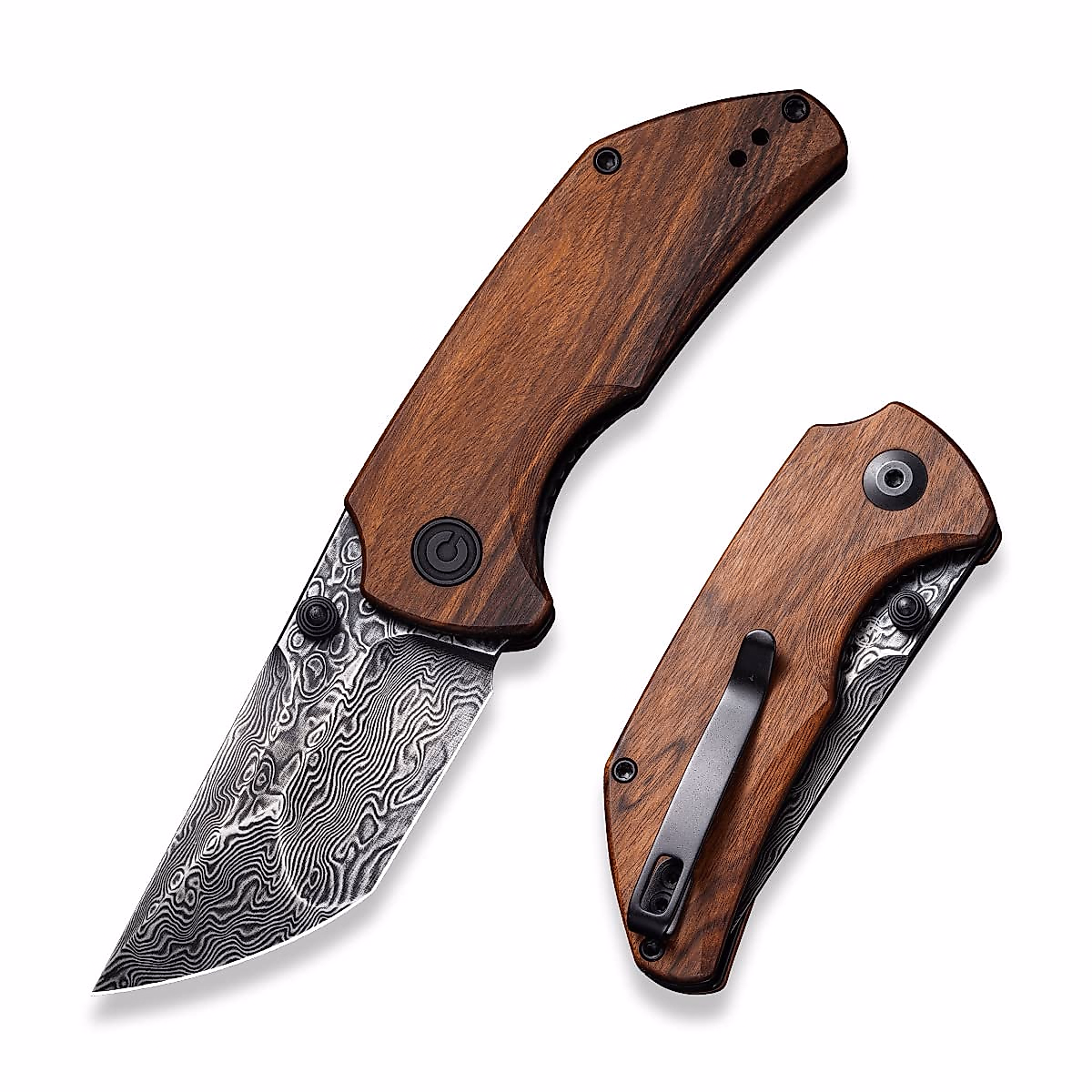 CIVIVI Thug 2 Pocket Knife for EDC, Matthew Christensen 2.69inch Damascus Blade Cuibourtia Wood Handle with Thumb Stud and Reversible Pocket Clip, Folding Knife for Utility Hiking Camping Fishing Work Outdoor C20028C-DS1