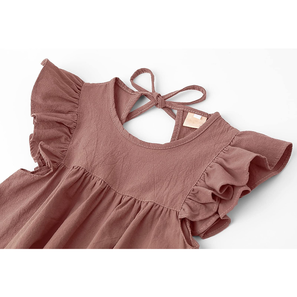 Dutebare Toddler Cotton Linen Dress Baby Girl Ruffle Sleeve Halter Kids Casual Summer Dresses Dark Pink 90