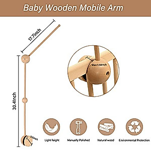Wooden Baby Crib Mobile Arm, Adjustable Mobile Holder for Crib and Desk Rotating Baby Mobile Hanger Nursery Decoration (3 Modes)