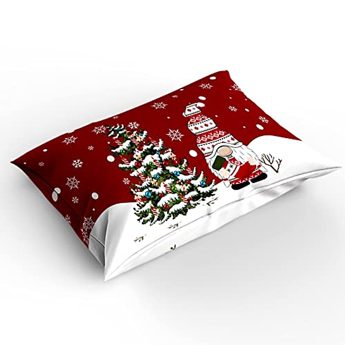 Boanket 3 Pieces Bedding Set Full Size, Christmas Tree Soft Durable Duvet Cover Set Comforter Cover Set with Zipper Closure All-Season Breathable Bedding Set Xmas Gnome Winter Snowflake Christmas Red