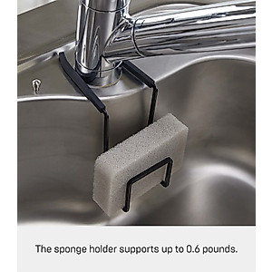 YAMAZAKI home 4389 Faucet-Hanging Sponge Holder-Kitchen Organizer Sink Rack Basket, One Size, Black