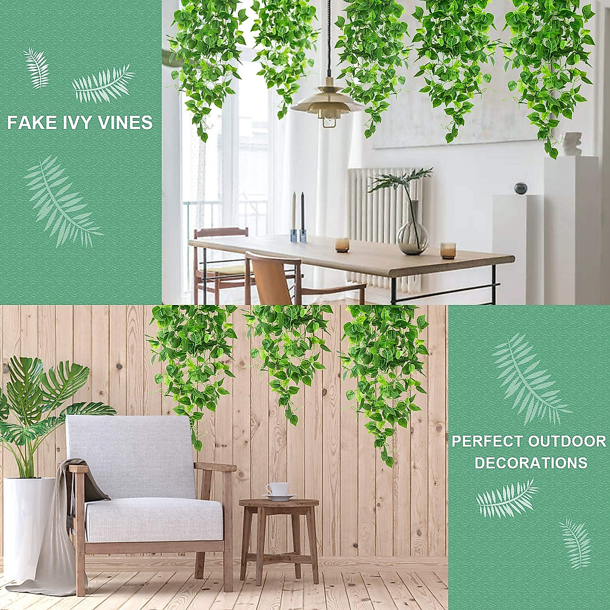 Ouddy 4Pcs Artificial Hanging Plants 3.6ft Fake Ivy Vines, Fake Hanging Plants Artificial Plants for Kitchen Garden Wedding Indoor Outdoor Decoration