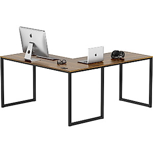 SHW Home Office 55-Inch Large L Shaped Corner Desk, 24" Deep, Walnut