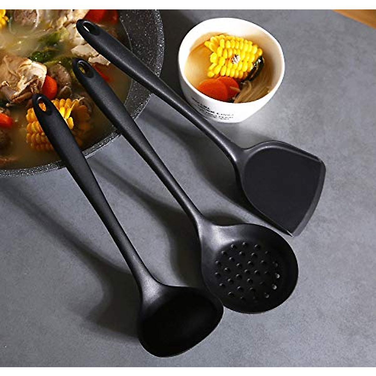 IRSHI LMMDP Silicone Skimmer Soup Spoon Non-Stick Heat-Resistant Soup Ladle Kitchen Utensil Tool