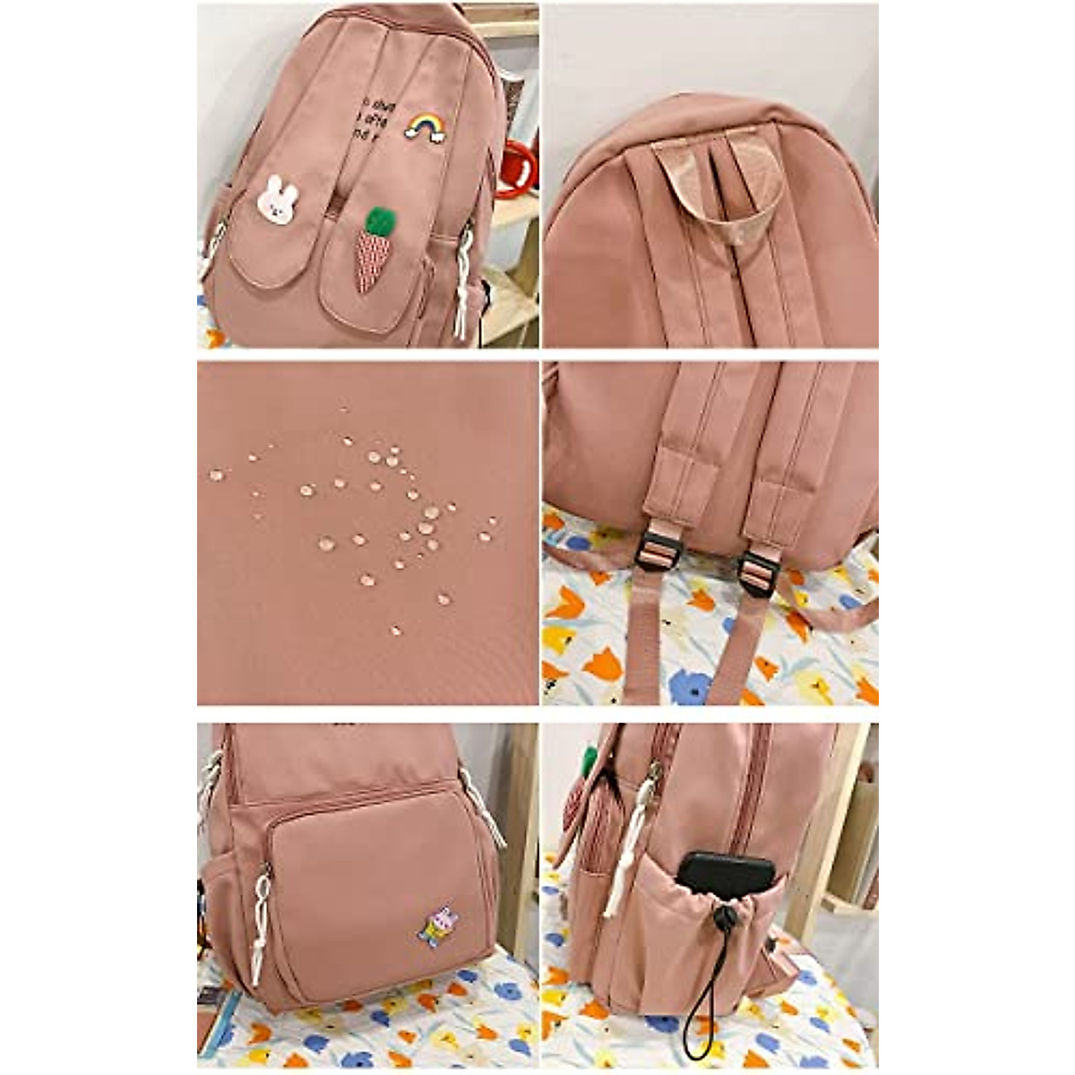 Kawaii Bunny Backpack Cute Bunny Ears Backpack for School Girl Teens Waterproof Carrot Satchel Travel Bag Bookbag School Bag (Pink, Large)