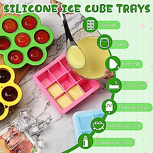 Hoolerry 6 Pcs Silicone Baby Food Storage Containers Baby Food Freezer Tray with Lids Milk Trays for Breastmilk Baby Food Ice Cube Trays for Homemade Baby Food Fruit Purees Vegetable (Large)