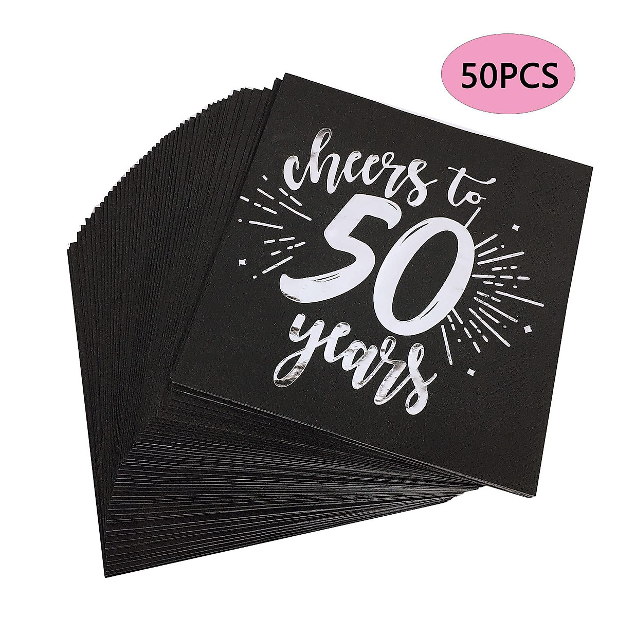 50Pieces Silver50th Birthday Celebration Party Decorative NapkinBlack50th Birthday Decorative Men's and Women's Party Supplies Cocktail Napkins in a black, Cheers to 50 Years