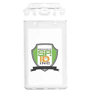 Permanent Locking Hard Plastic Badge Holder - Vertical Clear Heavy Duty Secure Case Holder for One or Two I'd Cards by Specialist ID