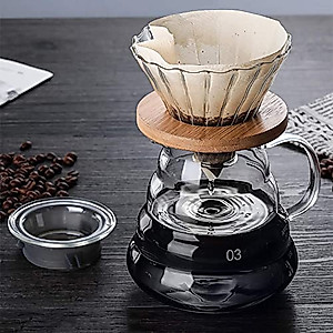 Glass Coffee Dripper, V60 Pour Over Coffee Dripper With Bamboo Wood Base, Slow Brewing Accessories for Home Cafe Restaurants, 1-4 Cups