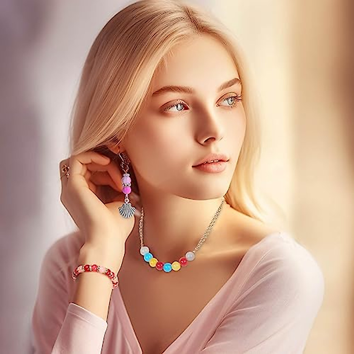 shynek 753 Pieces Glass Beads Bracelet Making Kit, 24 Color Glass Beads for Jewelry Making with Spacer Beads, Bail Tube Beads, Charms and Elastic String for Bracelets