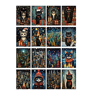 Decoupage Paper Pack (35 Sheets 6"x8") Cute Christmas Cats in Wintery Forest Villages FLONZ Vintage Illustration Pictures Cards for Decoupage, Craft and Scrapbooking