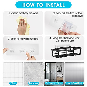 LIKDAY Shower Caddy, Bathroom Shower Organizer Adhesive Shelves Holder Organizers And Storage For Kitchen, 9 Pack, No Drilling, Rustproof, Black