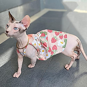 Sphynx Cat Summer Clothes Cute Soft Tank Top Fruit Pattern Cotton Vest Kitten Shirts for Sphynx, Cornish Rex, Devon Rex, Peterbald (L（7.3-9.7lbs）, Big Strawberry)