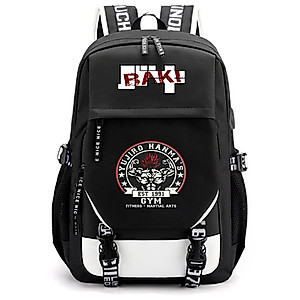 jupkem Jupkem Anime hanma baki Backpack Bag USB with Charging Port Student School Bag Laptop Cosplay for Boys Girls (black)