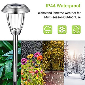 Glass Solar Lights Outdoor Waterproof - 8 Pack Solar Garden Pathway Lights Auto On/Off, Decorative Stainless Steel Landscape Lighting for Patio Lawn Yard Walkway Driveway Decoration