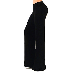 Vivicastle Women's USA Fold Over High Waist Wide Leg Long Palazzo Pants (Large, Solid Black)