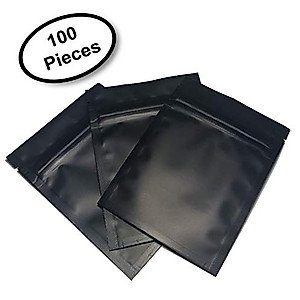 Karmay 100-3x4 Premium Smell Proof Flat Ziplock Double-Sided Reusable Metallic Foil Food Storage Bags (Matte Black)