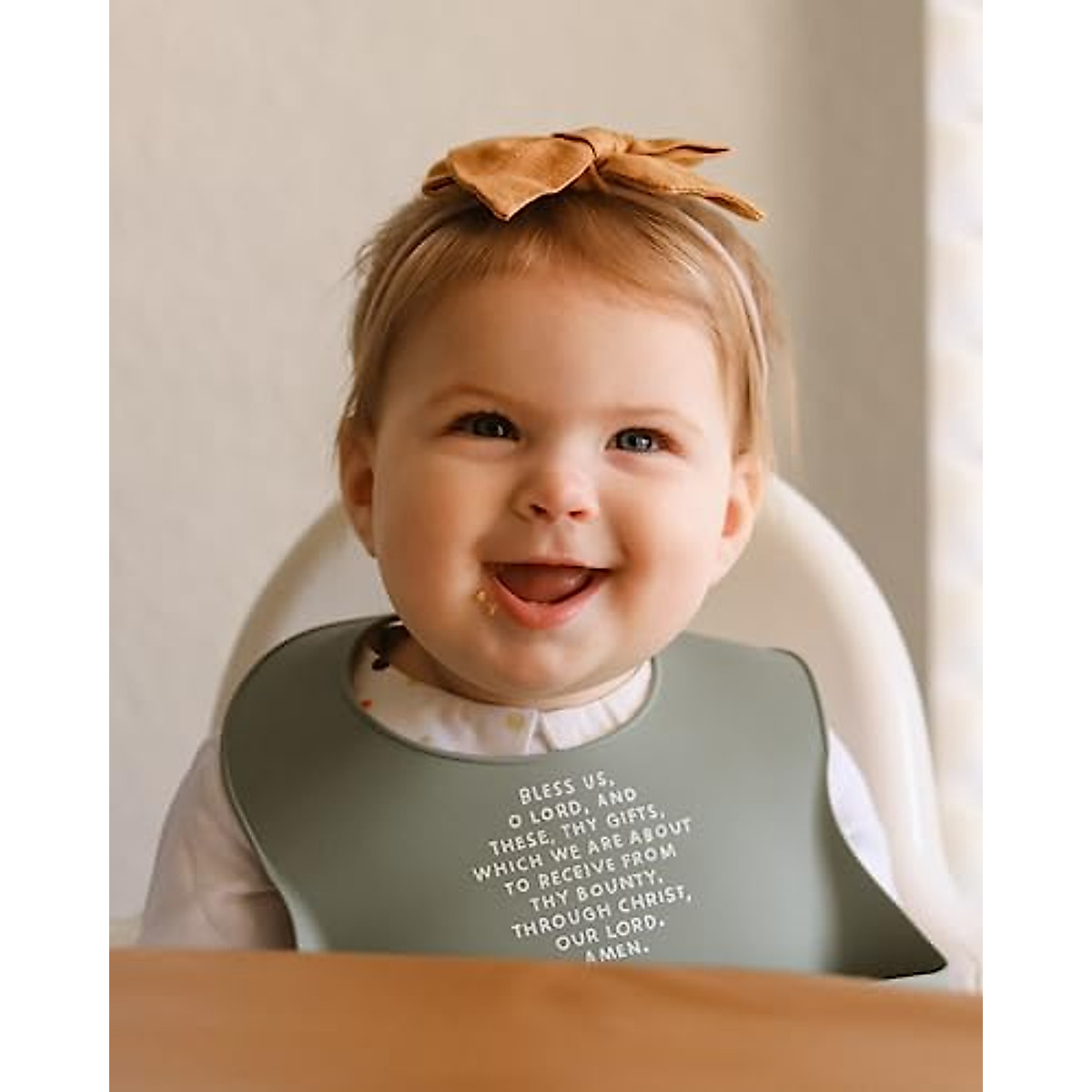 Be A Heart Silicone Bibs for Babies & Toddlers, Meal Blessing Prayer Bib, Baby Baptism Gift (Sage)