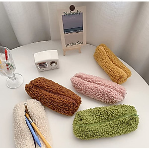 Plush Pencil Case, Pen Pouch Bag Cute Fluffy Fuzzy Pencil Case Makeup Pouch with Zipper, Cute Furry Cosmetic Travel Organizer, School Supplies Student Stationery Storage for Girls Boys (B-Yellow)