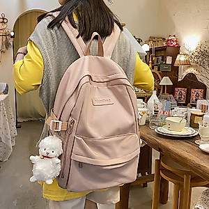 Kawaii Backpack Cute Multi-Pockets Bookbag with Lamb Pandent Aesthetic Laptop for Back to School Stationay Supplies (Blue)