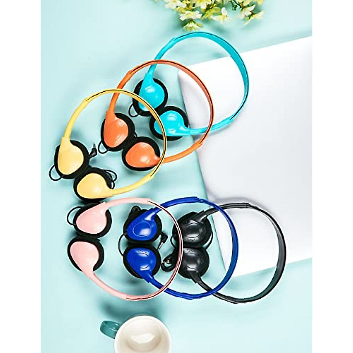 QWERDF 16 Pack Headphones Bulk for Classroom School Student Wired Headsets On-Ear Class Set Earphones Individually Bagged in 6 Multiple Colors (16 Packs,6 Colors)