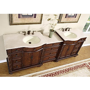 Silkroad Exclusive HYP-0213-CM-UIC-90 Double Sink Bathroom Vanity with English Chestnut Finish Bath Cabinet, 90.25", Medium Wood