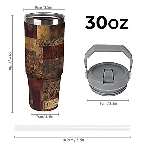 YTLKGFP 30 Oz Large Capacity Car Cup Patchwork Pattern Tumbler with Handle Straw Lid Insulated Stainless Steel Water Bottle Travel Mug Leak-proof Car Cup Keeps Cold Or Hot