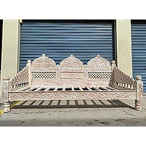 Worldcraft Industries Wooden Carved Jhula Arch Sofa, Cream Percentage Finish. Handcrafted from Solid Indian Neem Wood of The Mahogany Family (Cream Percentage Finish, Med. Sofa: 40Dx75Wx42H)