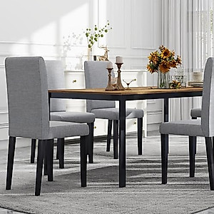 IULULU Dining Set of 4 Kitchen Upholstered Parsons Accent Chair with Padded Seat Back and Wood Legs for Living Room, Modern, Grey