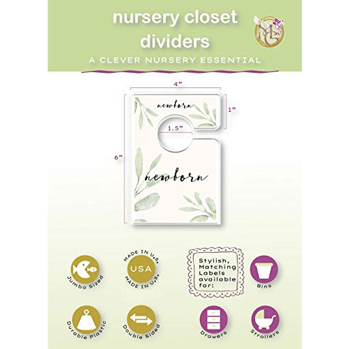 Mumsy Goose Nursery Closet Dividers Greenery Baby Clothes Dividers Botanical Closet Organizers