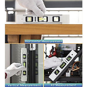 DOWELL Magnetic Torpedo Level Mini Bubble Level Box Spirit Level Alloy Frame 180/90/45 Degree 9-Inch (1, White)