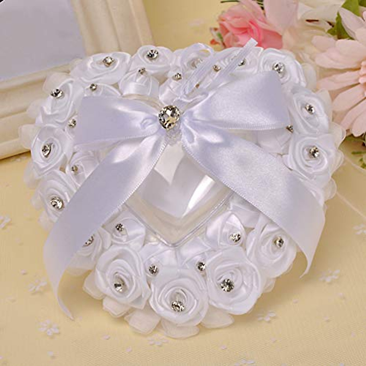 Amosfun Ring Bearer Heart Shape Bride Ring Cushion Ring Pillow for Wedding Engagement Ceremony Supplies