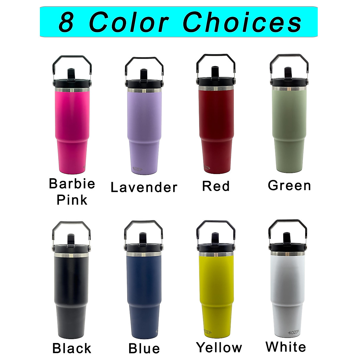 Kozey Personalized 30oz Tumbler, Spout Lid with large handle, Leak Proof, Laser engraved custom tumbler gifts,Tumbler accessories,Back to School,For Gym,School and Travel, K30SL