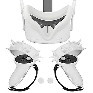 Esimen Grip Cover Face Silicone Cover for Oculus Quest 2 Knuckle Strap Set, Premium Silicone Protective Accessories Anti-Throw Sweatproof Lightproof – 3 Pack (White)