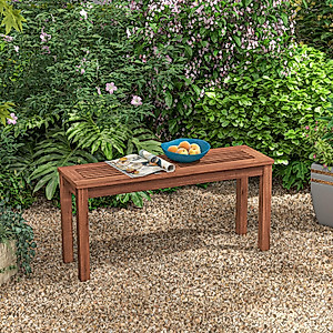 HAPPYGRILL Outdoor Backless Bench, Patio Dining Bench with Breathable Slatted Seat, 2-Seater Rustic Wood Bench for Entryway, Garden, Backyard, Deck, Natural