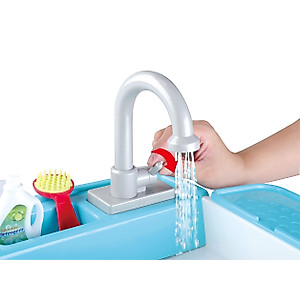 Play My Little Kitchen Sink Toys - Toddler Kitchen Role Dishwasher Toys with Running Water Cycle System - Utensils Tableware Accessories for Kids - 18 Piece Pretend Toy for Boys & Girls