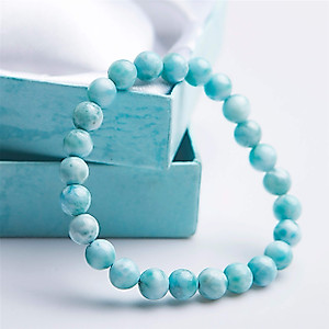 Wholesale 7mm Natural Blue Larimar Gemstone Crystal Round Bead Stretch Bracelet AAAAA