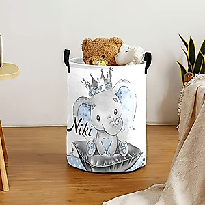 Elephant Laundry Basket Personalized with Name Laundry Hamper with Handle Organizer Storage Bin Bedroom Decor for Boys Girls Adults