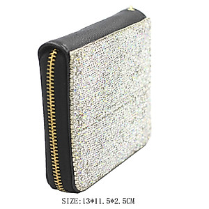 Bestbling Bling Crystal Credit Card Wallet Leather RFID Wallet for Women Wallet Zip Leather Card Case Holder Organizer (Silver)