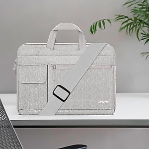 MOSISO Laptop Shoulder Bag Compatible with MacBook Air/Pro,13-13.3 inch Notebook,Compatible with MacBook Pro 14 inch M3 M2 M1 Pro Max 2023-2021,Polyester Flapover Briefcase Sleeve Case, Gray