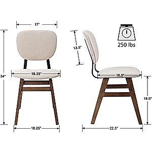 VESCASA Linen Farmhouse Dining Chairs with Curved Back and Seat, Mid Century Modern Upholstered Armless Lounge Chairs with Wood Legs for Kitchen, Dining Room, Set of 4, Cream