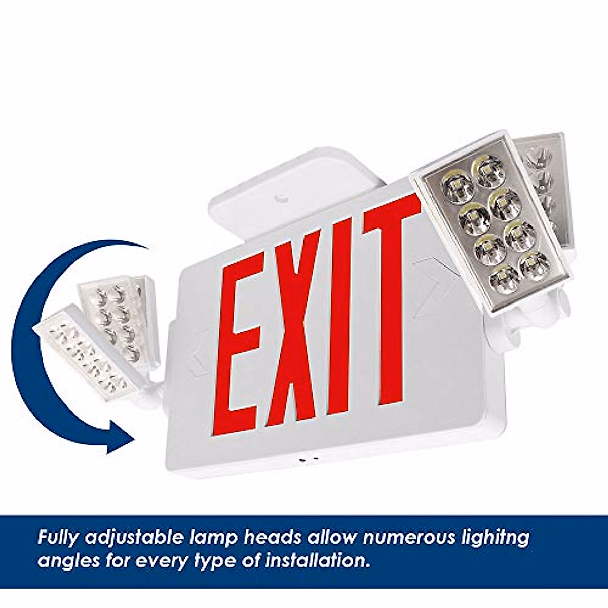 LFI Lights | Thin Combo Red Exit Sign with Emergency Lights | White Housing | All LED | Two Adjustable Heads | Hardwired with Battery Backup | UL Listed | (2 Pack) | COMBOT-R