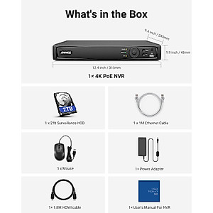 ANNKE 12MP 16 Channel PoE NVR with 2TB Hard Drive, Ultra HD Home Security Network Video Recorder Supports 12MP/8MP/5MP/6MP/4MP ANNKE PoE IP Cameras, 24/7 Surveillance Recording, 4CH AI Features