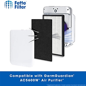 Fette Filter - True HEPA Air Purifier Filter Compatible with Germ Guardian FLT5600 Filter N for Model AC5600W. Compare to Part # FLT5600. (Pack of 2)