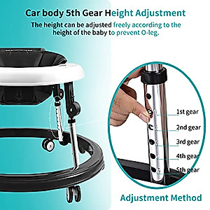 Baby Walker with Wheels, Activity Center with Mute Wheels Anti-Rollover, 5-Position Height Adjustable Foldable Baby Walker for Boys and Girls from 6-18 Months with Footrest…