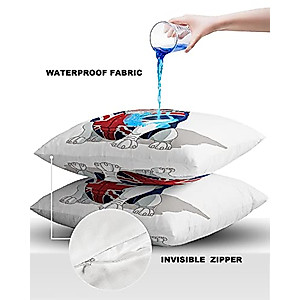 Vandarllin Outdoor Throw Pillows Covers 18X18 Set of 2 Waterproof Cute Dog Decorative Zippered Lumbar Cushion Covers for Patio Furniture, Union Jack Red and Blue