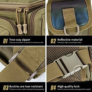 THKFISH Fishing Tackle Bag Fly Fishing Bag Sling Pack Portable Fishing fanny pack Waist Pack with D-Rings and Waist Strap Khaki